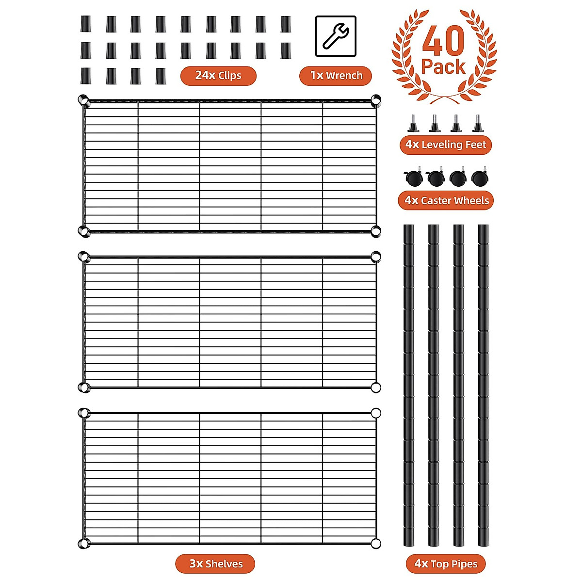 Simple Deluxe Heavy Duty 3-Shelf Shelving with Wheels, Adjustable Storage Units, Steel Organizer Wire Rack, 23" W x 13" D x 30" H, Black (HKSHLF23133003BPCLITE)