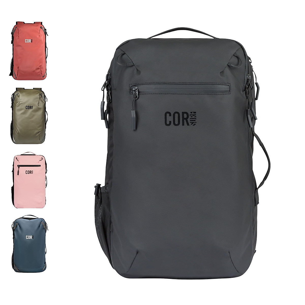 COR Surf Travel Backpack Flight Approved Carry On Laptop Backpack with Secret Passport Pockets | Large Daypack Business Weekender Luggage Backpack for Men Women The Island Hopper (28L Black)