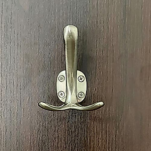 Heavy Duty Three Prongs Coat Hooks Wall Mounted with 8 Screws (Two Types of Screws Included) Retro Double Utility Rustic Hooks for Thick Coat, Big Heavy Bags (Satin)