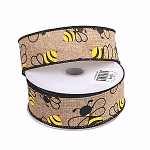 Bumblebees Natural Linen Ribbon Wired Edge, 1-1/2-Inch, 10 Yards