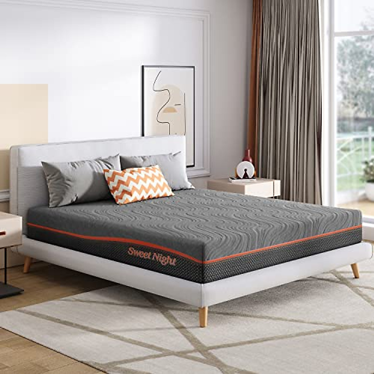 Sweetnight King Size Mattress, 10 Inch Memory Foam King Mattress with Three Firmness Levels in One Mattress, Infused Gel for Cool Sleep, King Foam Mattress in a Box,Grey