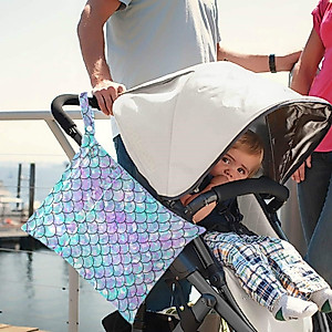 visesunny 2Pcs Wet Bag with Zippered Pockets Beautiful Rainbow Mermaid Scale Washable Reusable Roomy for Travel,Beach,Pool,Daycare,Stroller,Diapers,Dirty Gym Clothes, Wet Swimsuits, Toiletries