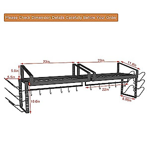 KINDEN 2 Pack 23 Inch Pot Rack Wall Mounted,Hanging Pot Organizer and Pans Lids Storage, Kitchen Cookware Hanging Shelves with 12 Hooks (Black)