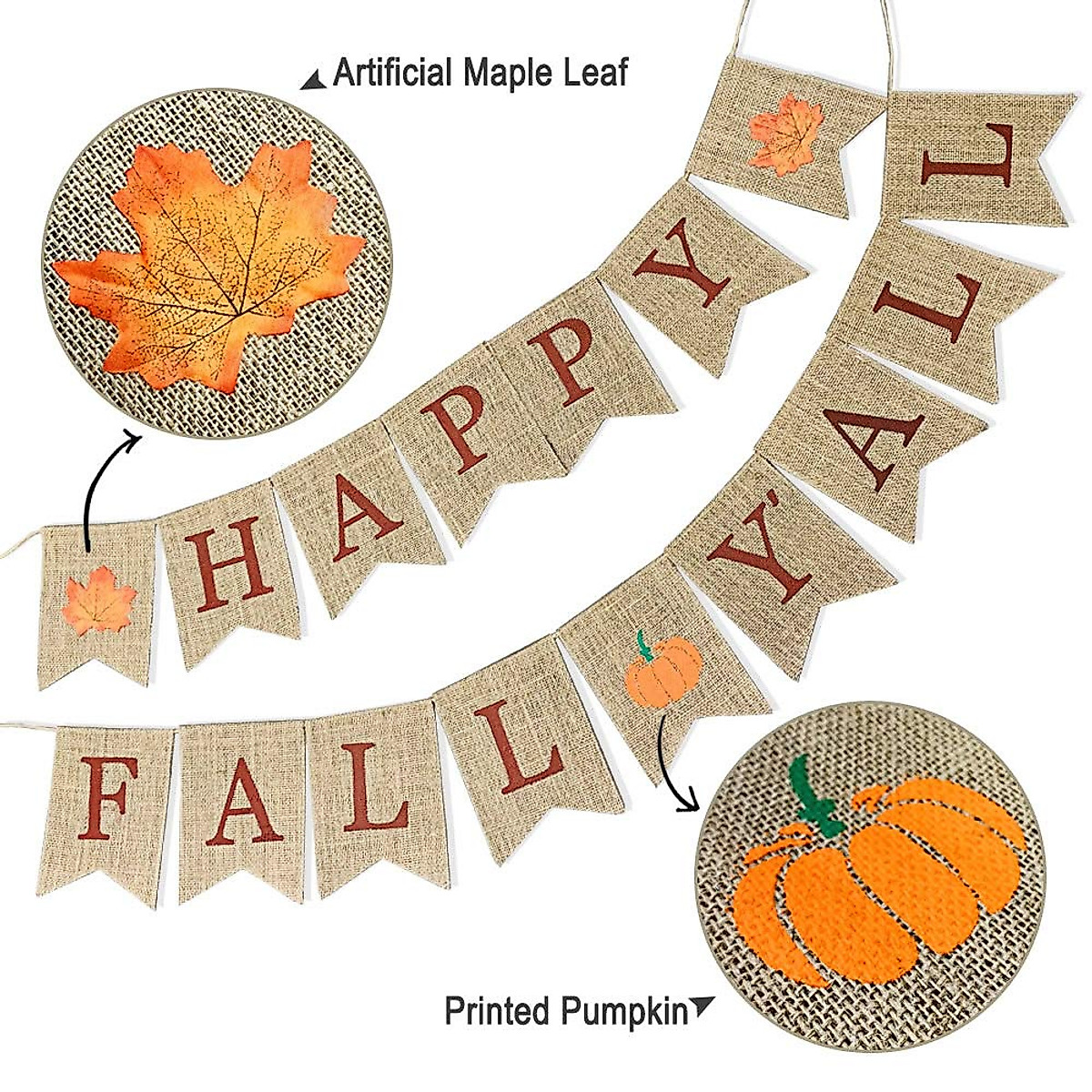 Happy Fall Yall Burlap Banner for Fireplace Thanksgiving Decor Fall Sign Mantel Autumn Rustic Maple Leaf Pumpkin Harvest Banner Decorations Home Wall Hanging Indoor Outdoor Office