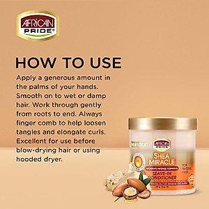 African Pride Shea Miracle Leave In Conditioner - Contains Shea & African Mango Butter to Smooth Curls, Coils & Waves, Nourishes Hair, 15 oz