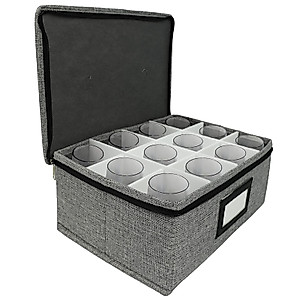 HURZMORO Storage Box for Whisky Glass,12 Whiskey Glasses Holder for Organizer, Fully-Padded Inside with Sturdy Construction, Packing Boxes with Dividers for Moving Whiskey Gift (12 compartments)