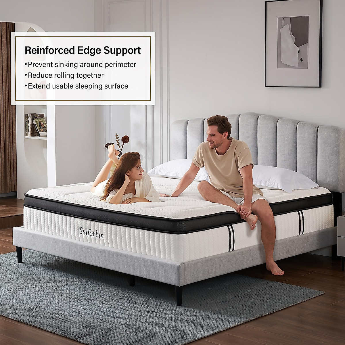 Suiforlun King Mattress, 14 Inch Hybrid Mattress King, Cool Gel Memory Foam and Heavier Coil Pocket Spring Mattress in a Box for Lumbar Support & Back Pain Relief, Medium-Plush, 120 Nights Trial