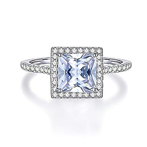 VOLUKA 925 Sterling Silver Square Halo Cubic Zirconia Eternity Wedding Engagement Ring Band for Women (6)