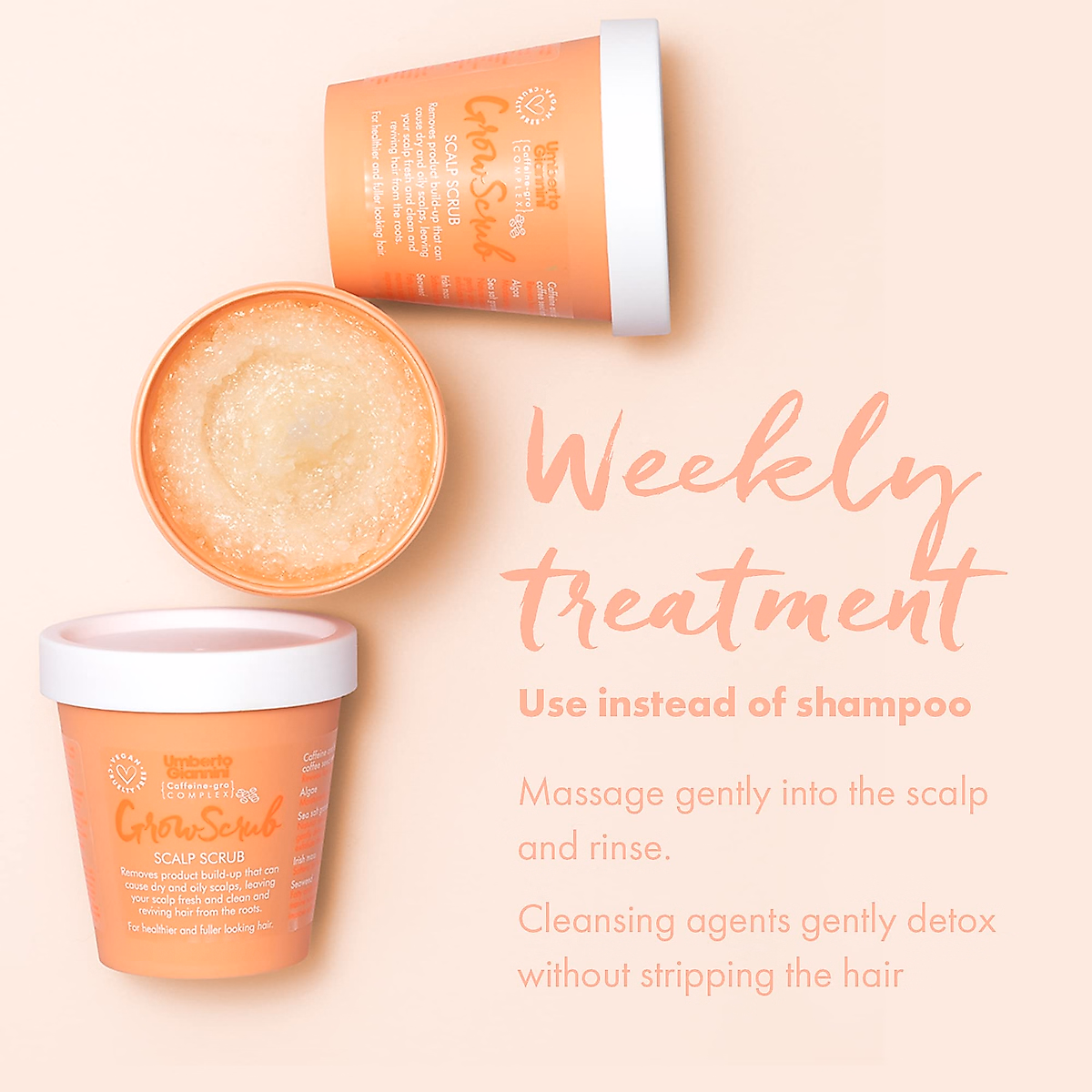 Umberto Giannini Grow Long Hair Growth Scrub Treatment - Vegan & Cruelty Free Grow Scrub Scalp Exfoliator with Caffeine-Gro Complex