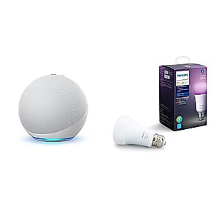 Echo (4th Gen) | Glacier White with Philips Hue Color Smart Bulb