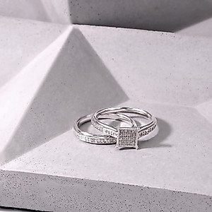 Cali Trove, 1/4cttw Diamond Square Cluster Engagement Ring with Matching Diamond Wedding Band for Women in 925 Sterling Silver, Women's Silver Square Wedding Ring Set with Diamond Accented Bands,7