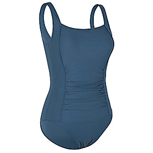 Firpearl Women Retro One Piece Bathing Suit Ruched Tummy Control Swimsuit Aquamarine Blue US10