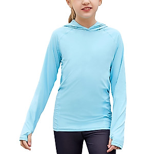 Zaclotre Kids UPF50+ Sun Shirt Girls Quick Dry Fit Sun Protection Clothing Athletic Hoodie with Thumbholes Blue