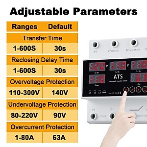 Automatic Transfer Switch,Automatic Switching Between Utility Power、Generator and Inverter,Overcurrent Protection,Overvoltage and undervoltage Protection,63A