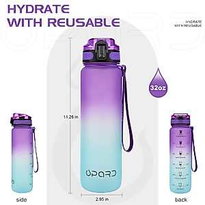 Opard 32oz Sports Water Bottle with Motivational Time Marker to Drink, Reusable BPA Free Tritan with Filter for Gym and Outdoor