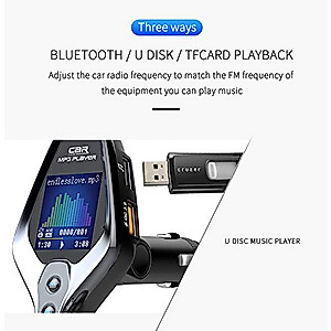 Bluetooth 5.0 FM Transmitter for Car, QC3.0 & TFT Colorful Display Wireless Bluetooth FM Radio Adapter Four Music Player Mode/Car Kit，Hands-Free Calls Support TF Card/U Disc Aux Input/Output
