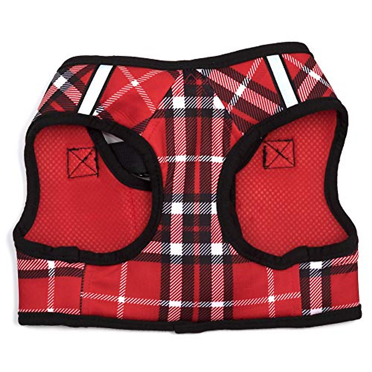 The Worthy Dog Sidekick Padded Harness Red Plaid Pattern With Secure Back Buckle, Adjustable Velcro, and D rings for Leash - Cute, Fashionable, and Comfy Outdoor Walking Vest Accessory - Small