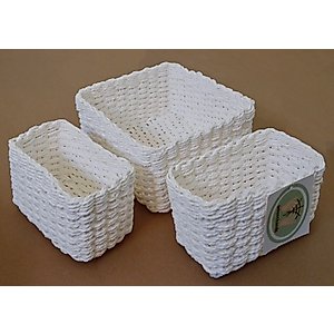 Set of 3 White Woven Baskets - Table Organizer, Natural and Eco-Friendly Storage Solution, Storage Baskets for Shelves, Toy Storage, Sustanabile Paper Rope Material