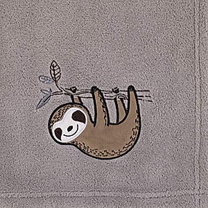 Little Love by NoJo Sloth Let's Hang Out Grey and White Super Soft Plush Baby Blanket with Applique, 30x40 Inch (Pack of 1)