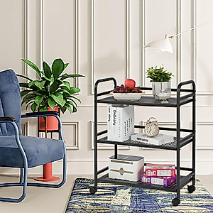 GYCZYCX 3-Tier Mesh Metal Rolling Cart,Multipurpose Heavy Duty Cart,Multipurpose Storage Rack,Utility Cart,High Capacity Cart with Locking Wheels (Black)