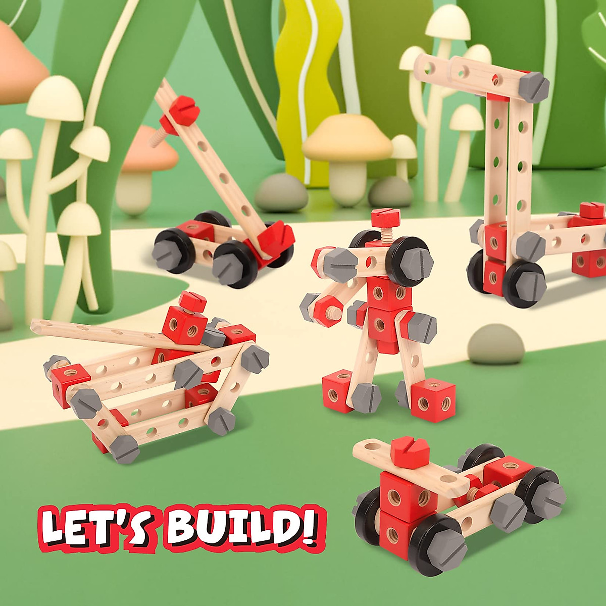 WORKPRO Wooden Building Toy Tools Set, 43 Pcs Building Toy Set Creative&Educational Construction Toy, Great Gift for Toddlers 3+