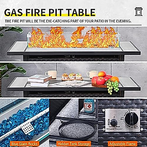 Lviden 6 Pieces Wicker Patio Furniture Sets Outdoor Conversation Set PE Rattan Sectional Sofa Couch with 45" Fire Pit Table and Peacock Blue Cushions