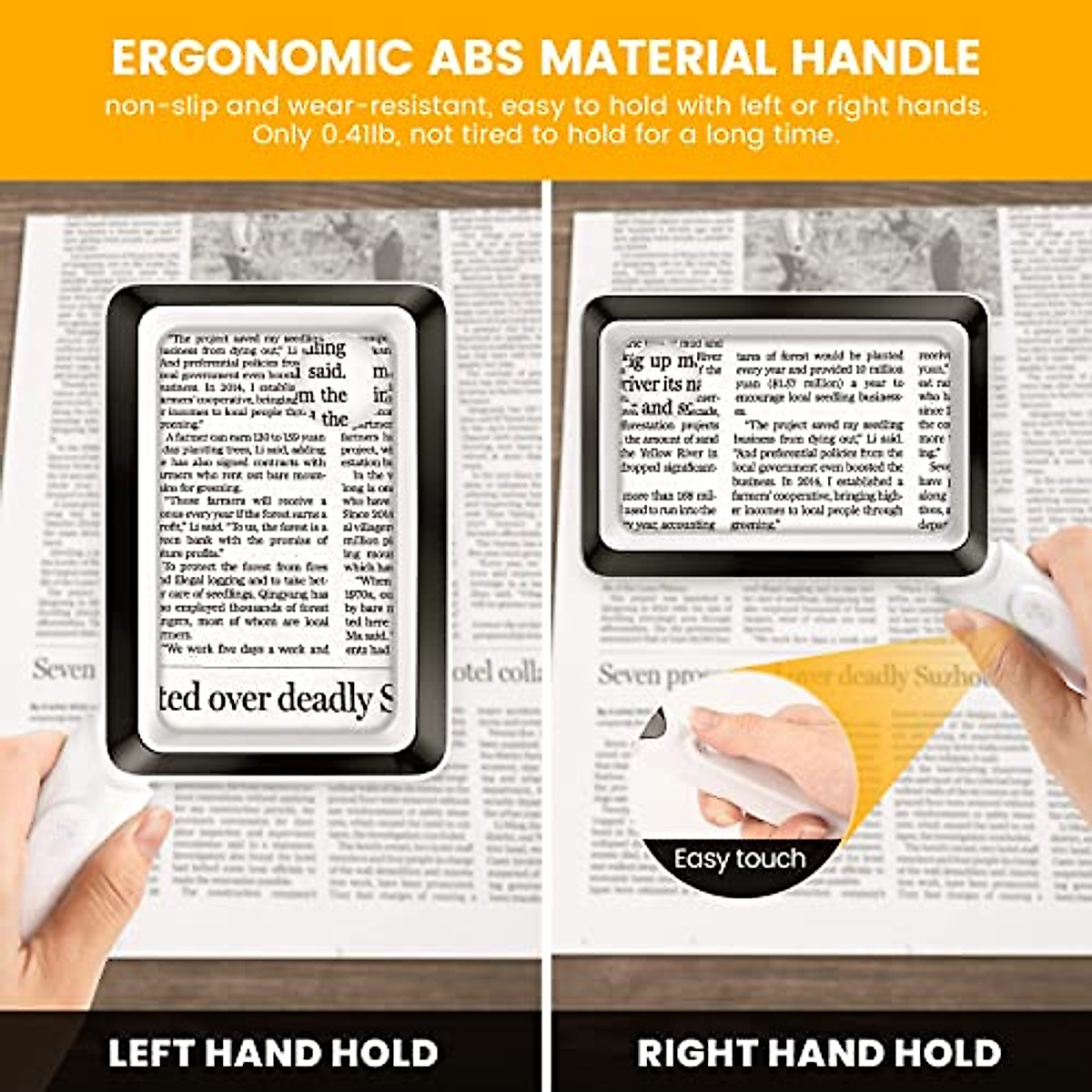 ANBULL 4X 8X Rechargeable Magnifying Glass with Light, 20 Anti-Glare Dimmable LEDs, Handheld 4.5''*2.7'' Rectangular Page Lighted Magnifying Glass for Close Work, Seniors Reading, Low Vision