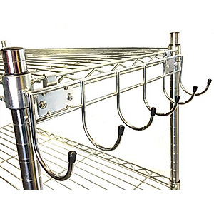 Home Storage Space HSS Steel Wire Shelving 18" Wide Side Bar W/6 Hooks, No Collar, Add-on, Chrome, 2-Pack