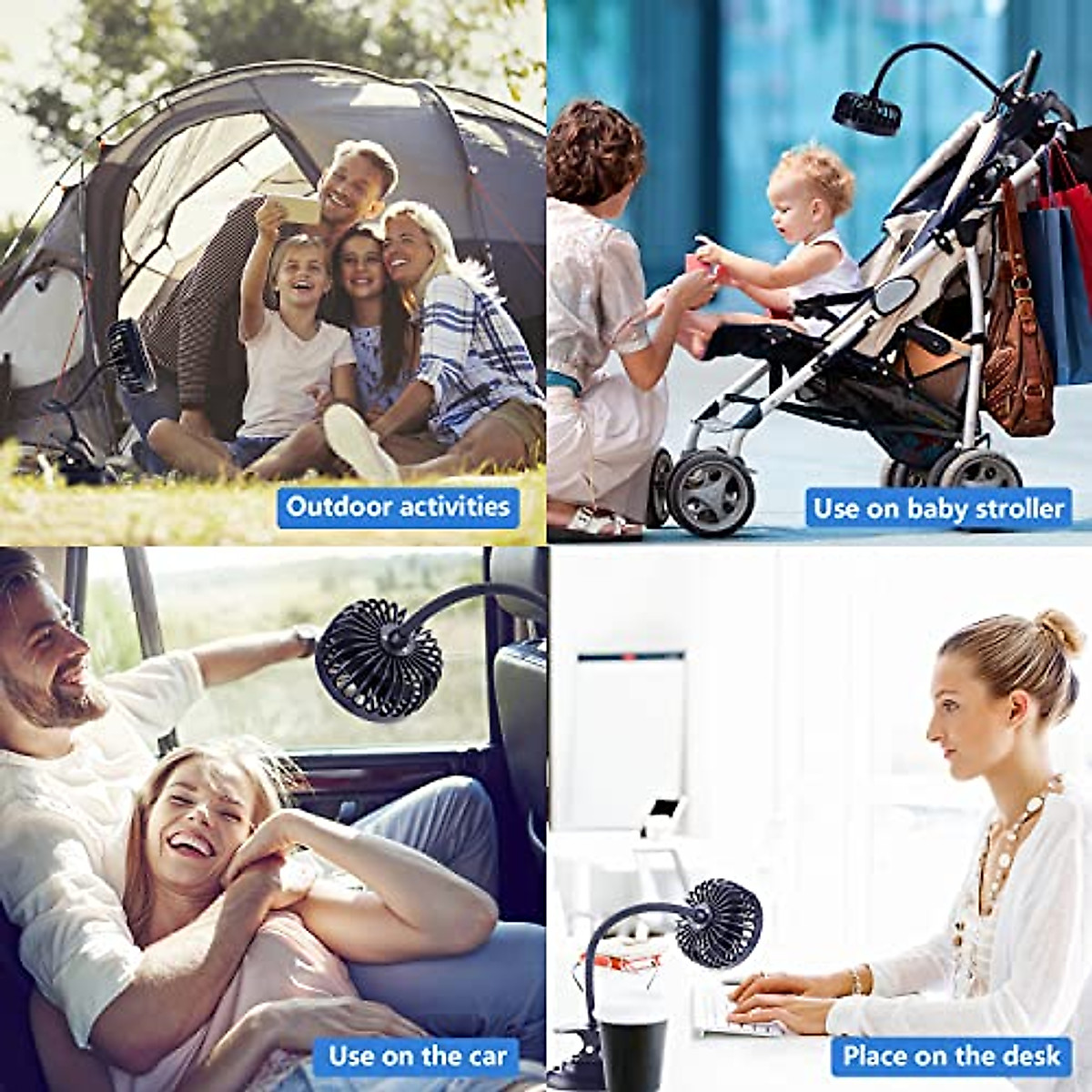 Mikikin Clip on Fan Small Mini Fan, Portable Usb Battery Operated Fan, Rechargeable Baby Stroller Fan, Quiet Personal Desk Fan 3 Speeds Flexible Neck Great for Bed Office Car Dorm Travel Camping Beach