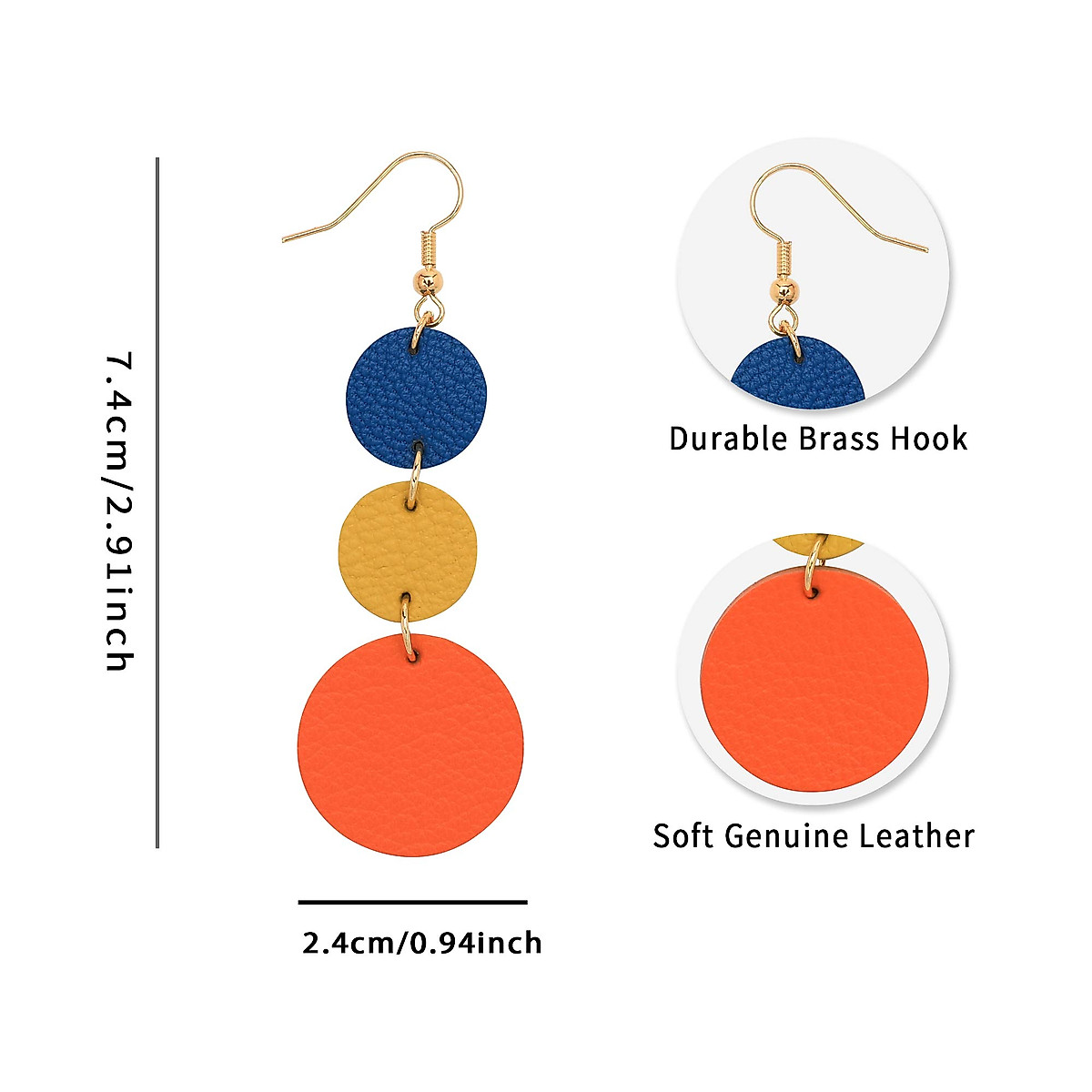 GELVTIC Leather Earrings Dangle Drop for Women, Teardrop Earrings Lightweight for Her (73-Blue/Yellow/Orange)