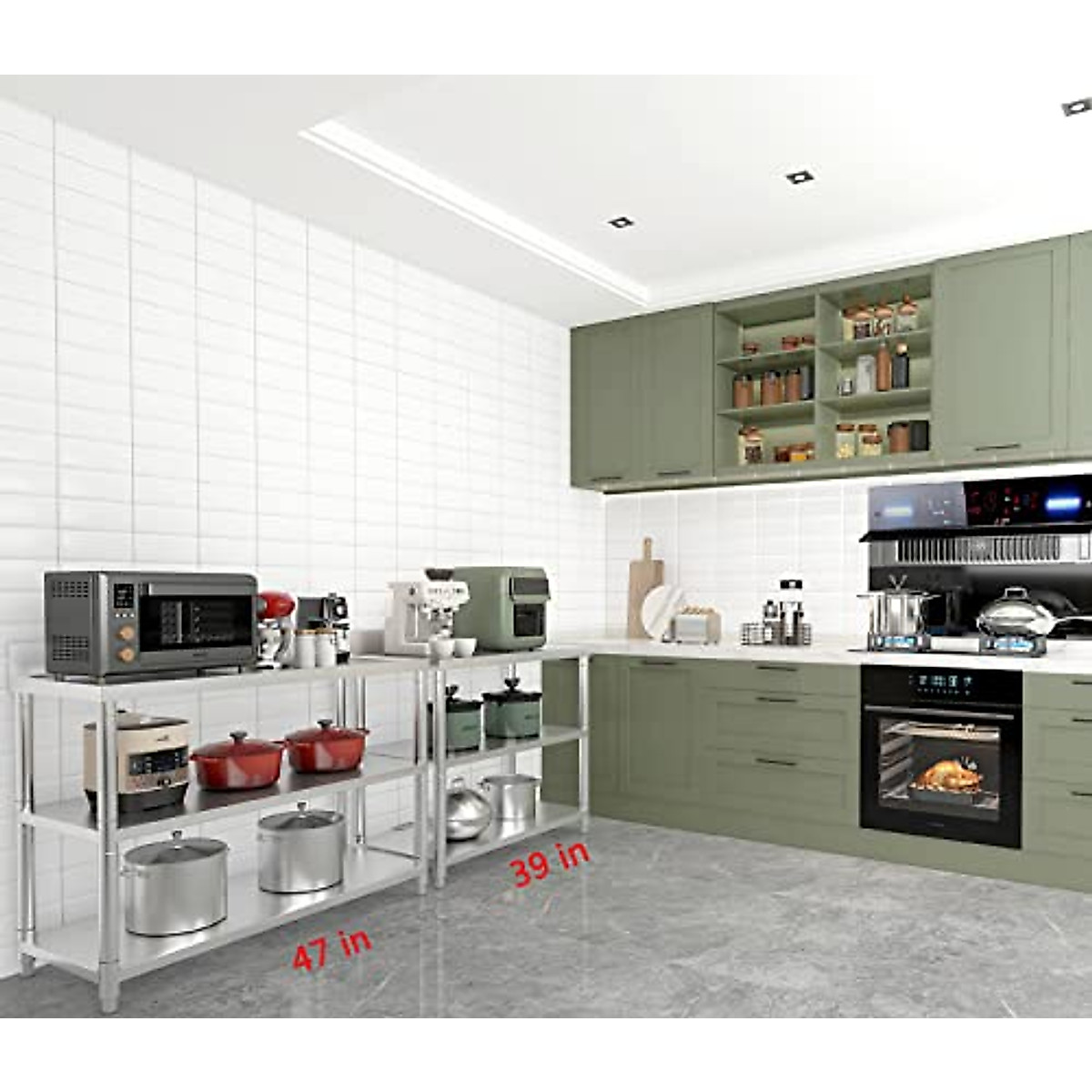 Heavy Duty Free Standing Stainless-Steel Commercial Restaurant Kitchen Work Table, Prep & Utility Workbench with Double Storage Shelves Rack Indoor Outdoor (47.2in)