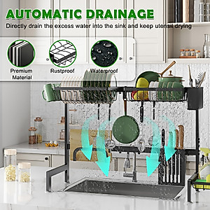 Clothink Over Sink Dish Drainer Drying Rack,Adjustable Dish Drying Rack 29.5" to 35.8" W,Kitchen Sink Drying Rack,Stainless Steel Over The Sink Drying Rack for Kitchen Counter Shelf