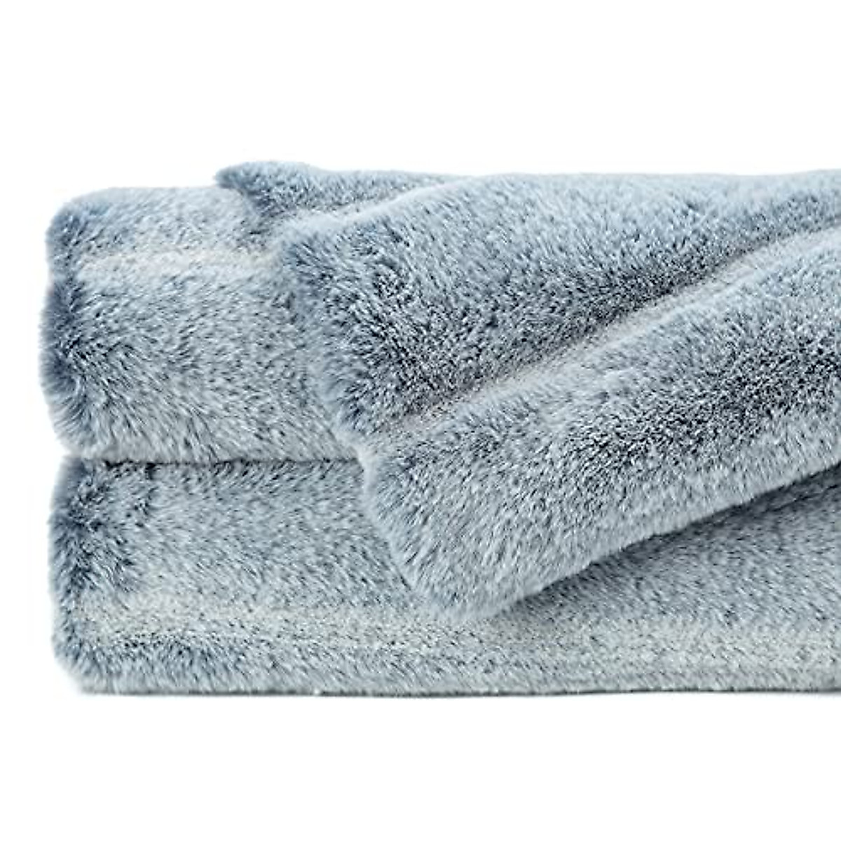 Chanasya Luxurious Soft Faux Frost Tip Fur and Velvety Mink Throw Blanket - Cozy Blanket for Sofa Chair Couch Bed and Living Room - Reversible Silky Royal Luxurious Blanket (50x65 Inches) Dark Blue