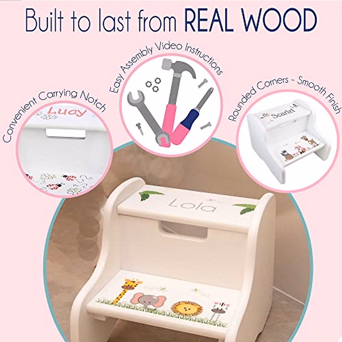 Personalized Elephant Girl White Stool