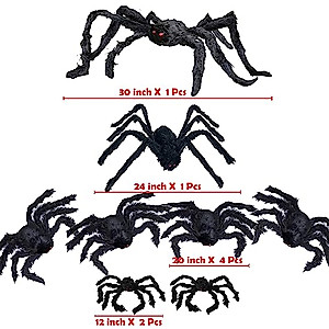 UNGLINGA 8 Large Spiders Halloween Decorations Outdoor Indoor, Fake Spiders Scary Decorations, Black Posable Halloween Spiders for Yard Porch Haunted House Party