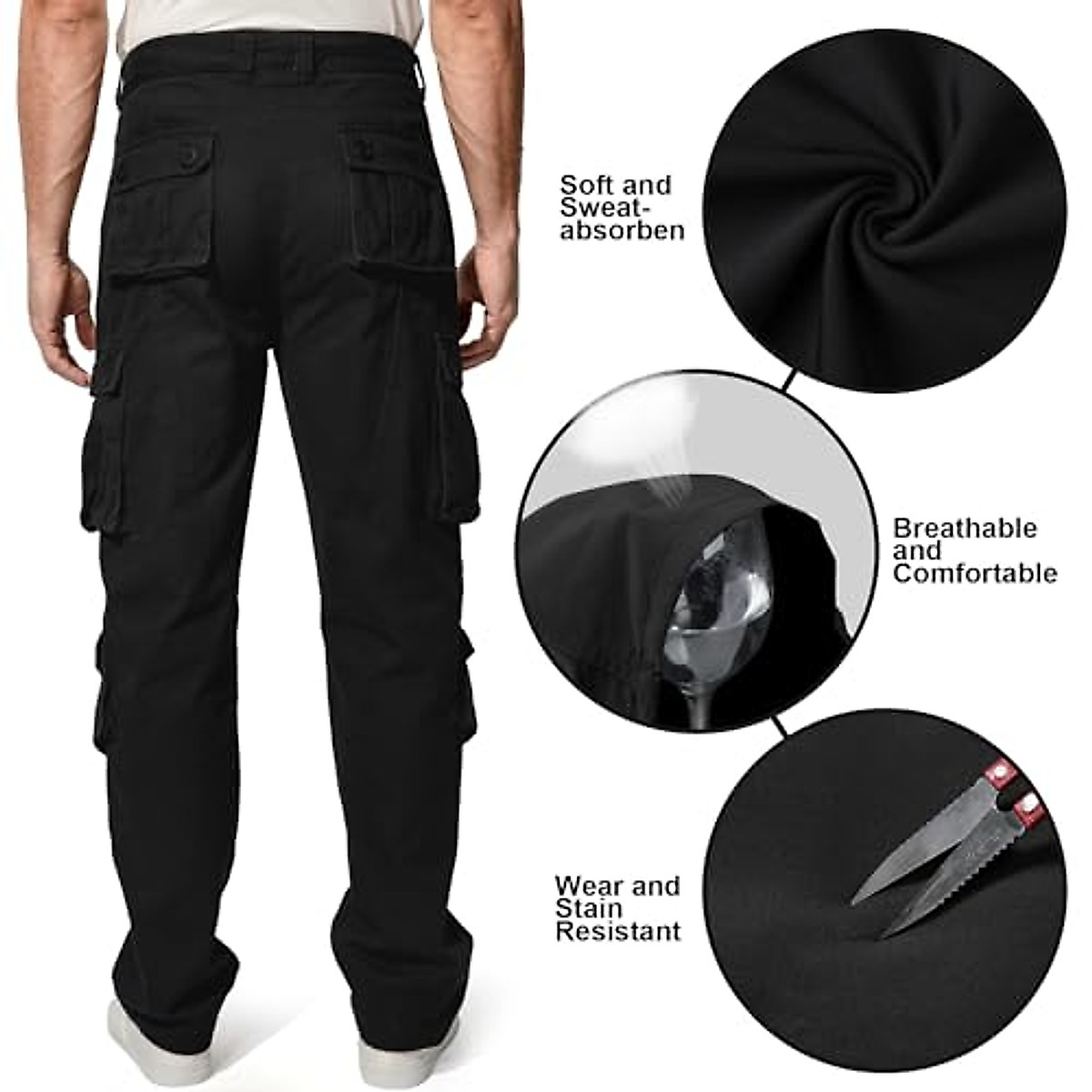 Men's BDU Casual Military Pants, Tactical Wild Army Combat ACU Rip Stop Camo Cargo Work Pants Trousers with 8 Pockets #7533 Black 38