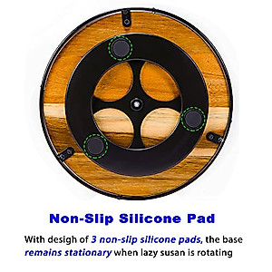 Saebye 9.5" Acacia Wood Lazy Susan, Lazy Susan Organizer for Cabinet, Turntable Organizer with Steel Sides, for Cabinet, Pantry, Table, Spice Rack