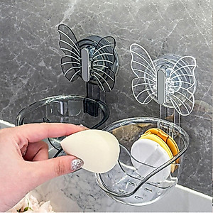 ZIOYCKL Suction Cup Storage Rack, Waterproof Suction Shower Organizer for Dresser, Shower Suction Cup Set Waterproof Suction Storage Basket for Bathroom,Butterfly Organizer Storage Basket (Clear)