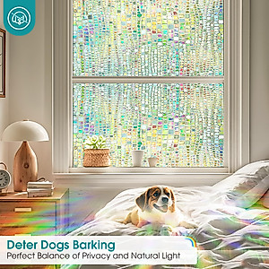 Windimiley Window Privacy Film 3D Rainbow Static Clings Bathroom Stained Glass Decorative Window Sticker Prism Holographic Window Decals Sun Blocking Non-Adhesive Door Covering,17.5x118.1In, Pure