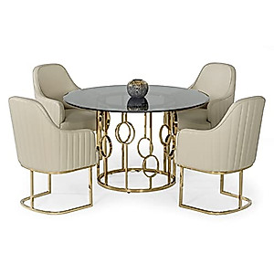 Limari Home Pascal Collection Modern Style Smoked Tempered Glass Round Dining Table, Champagne Gold