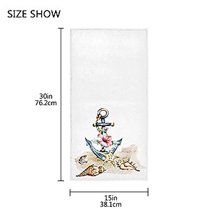 Beach Nautical Anchor Soft Hand Towels for Bathroom 16x30,Decorative Starfish Seashore Summer Dish Towels Fingertip Washcloth for Kitchen,Hotel, Gym and Spa