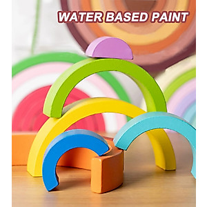 ESLETO Wooden Rainbow Stacker Nesting Puzzle Toy, Creative Color Stacking Nesting Puzzle Blocks, Educational Montessori Toy Set for Kids Boy Toddlers (Rainbow)