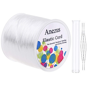 Stretchy String for Bracelets, Anezus Elastic String Jewelry Bead Cord with 2pcs Large Eye Beading Needles for Seed Beads, Pony Beads, Bracelets and Jewelry Making