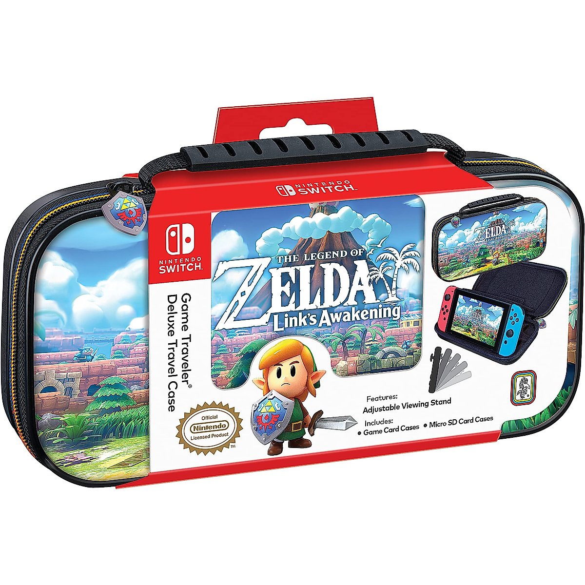 Game Traveler Zelda Nintendo Switch Case - Switch Carry Case for Switch OLED, Switch and Switch Lite, Hard Portable Travel Case, Adjustable Viewing Stand & Bonus Game Cases, Deluxe Carry Handle