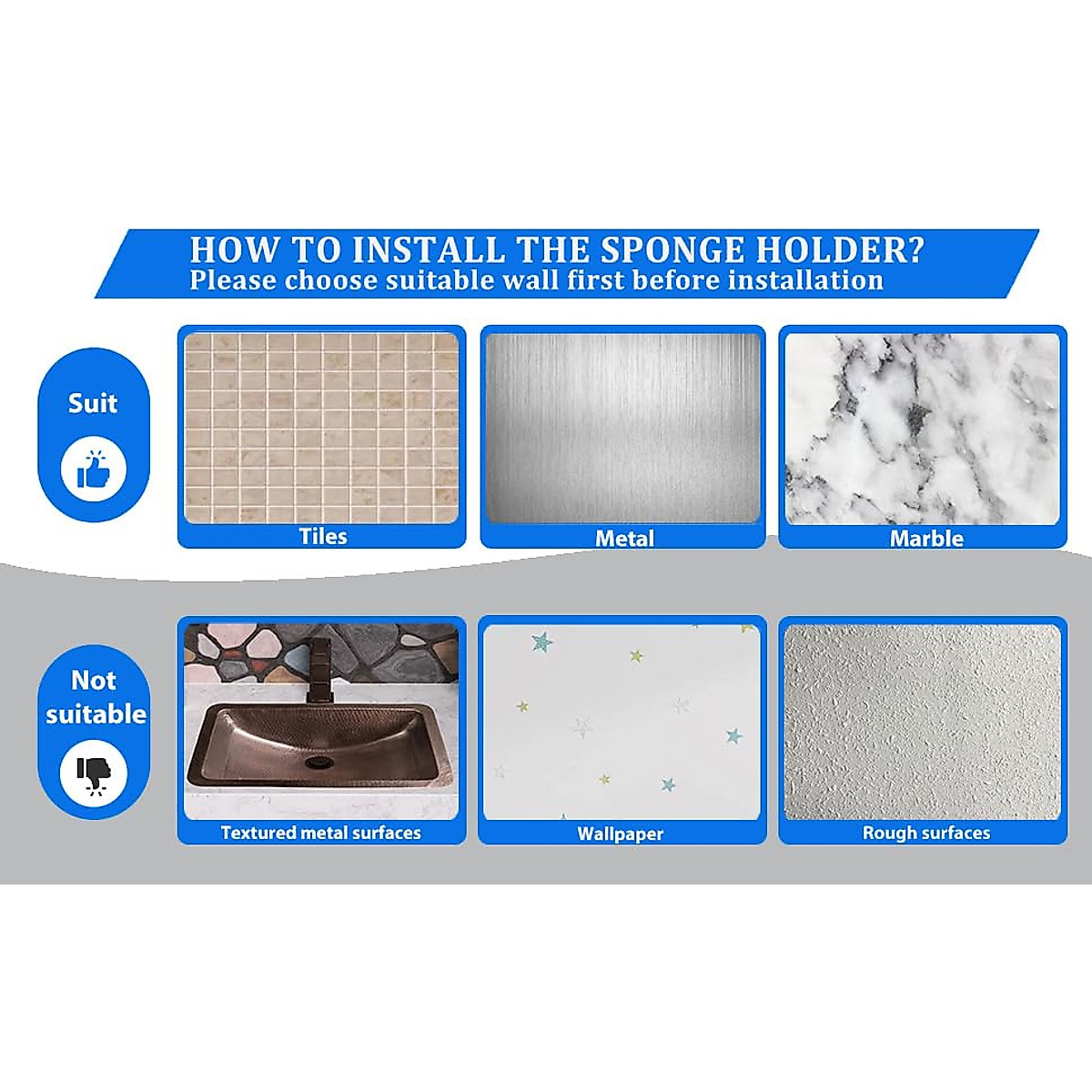 Utobao Sponge Holder for Kitchen Sink, Kitchen Sink Caddy Organizer for Dish Soap Scrub Brush Sink Stopper, in Sink Basket SUS304 Stainless Steel, No Drilling with Adhesive 2 Hanging Way-Black