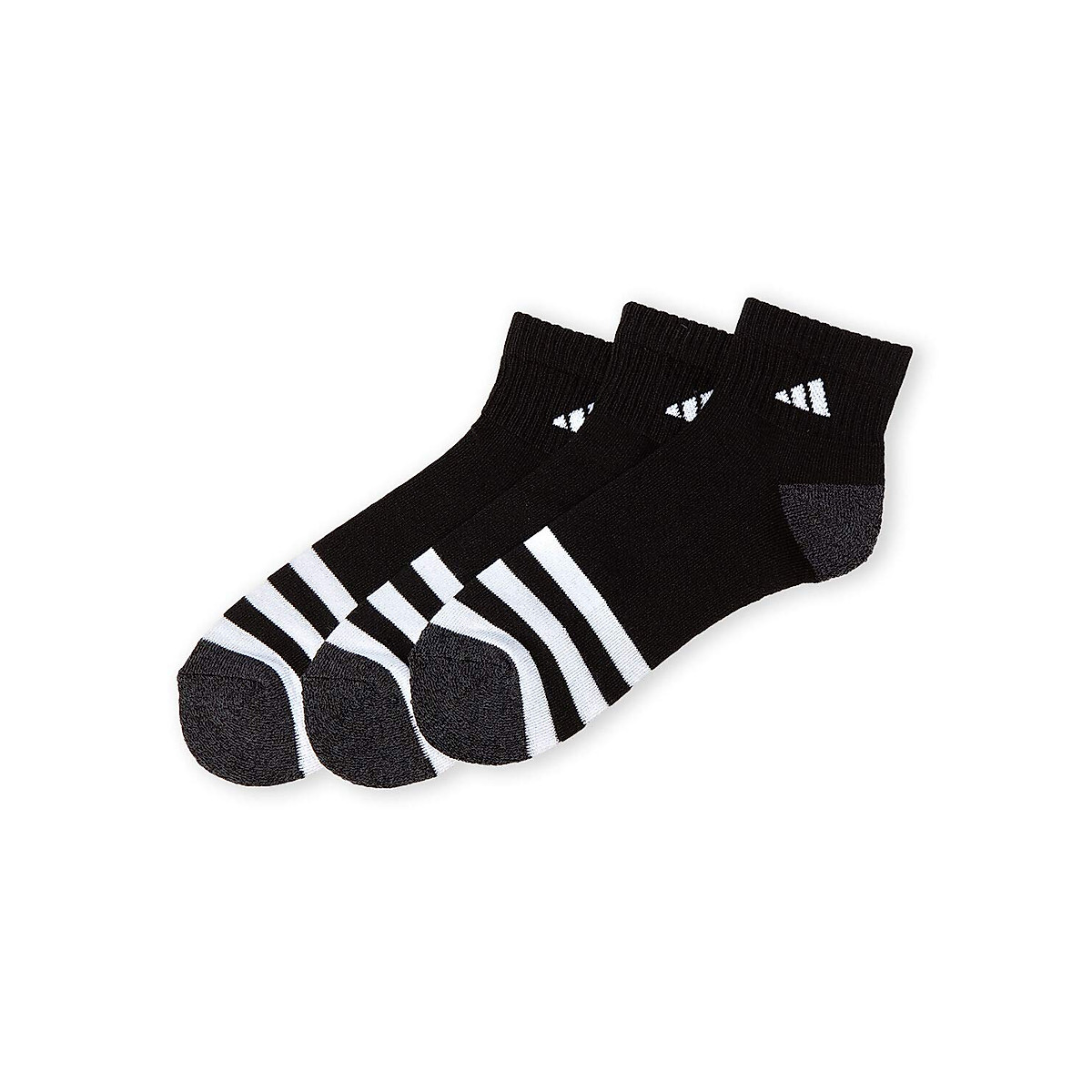 Adidas Men's Athletic Moisture Wicking Cushioned Extra Durable Quarter Socks 3-Pack/ 3-Pair (Shoe Size 6-12) Black/White