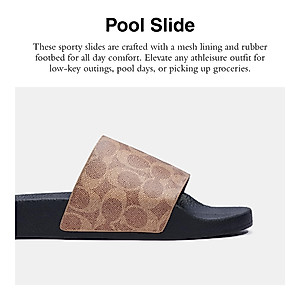 Coach Men's Coated Canvas Pool Slide Sandal, Tan Signature, 9