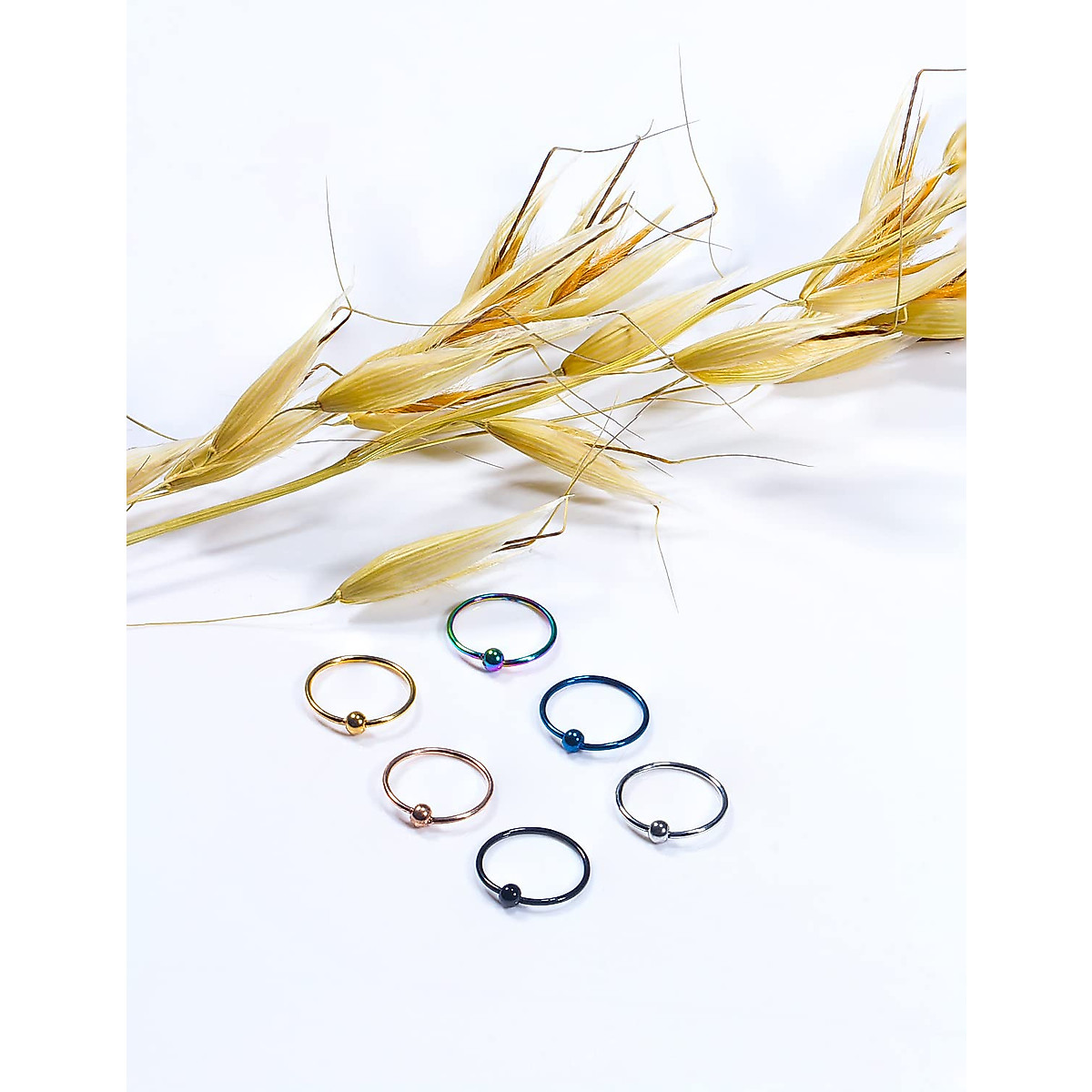 Yaalozei 22G Nose Rings Hoops Piercing Jewelry Women Stainless Surgical Steel Captive Bead Septum Nose Eyebrow Lip Smiley Rings Tragus Cartilage Helix Rook Daith Earring Hoop Piercing Jewelry Men 8mm