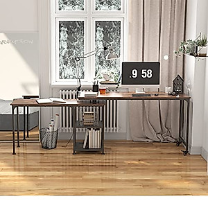 Need Mobile Computer Desk with Storage Shelves L-Shaped Rotating Corner Desk Home Office Desk Study Writing Desk with Wheels 55 Inches, Retro