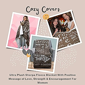 Cozy Covers - Strong Women - Inspirational Words Blanket - Perfect Size 50" x 60" Super Soft Ultra Plush Sherpa Throw for Love, Healing, Positivity and Encouragement (Taupe)